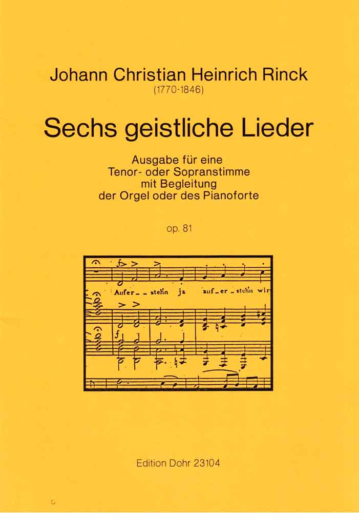 Orgelsolo Notenversand - 6 geistliche Lieder für Sopran - Rinck